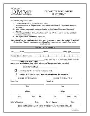 Fillable Online dmv ne Odometer Disclosure Statement - dmv ne Fax Email ...