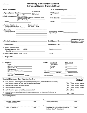 Fillable Online rsp wisc Extramural Support Transmittal Form - Research ...