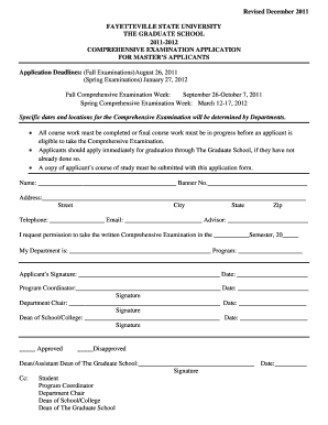 Fillable Online uncfsu Comprehensive Examination Application for Master ...