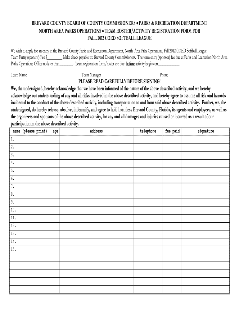 Printable Softball Roster Fill Online Printable Fillable Blank 