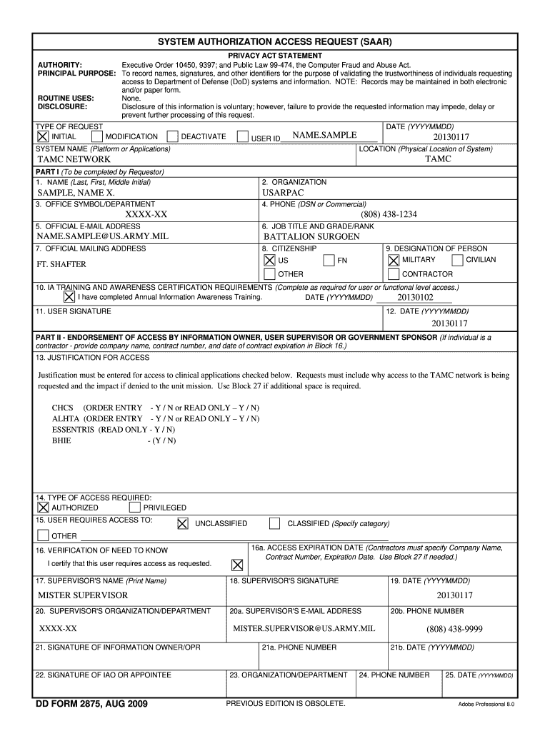 2875 Form Army Army Military