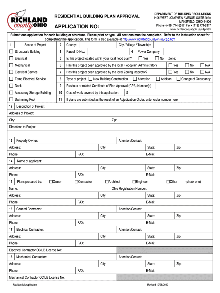 Fillable Online Residential Building Plan Approval Application Fax ...