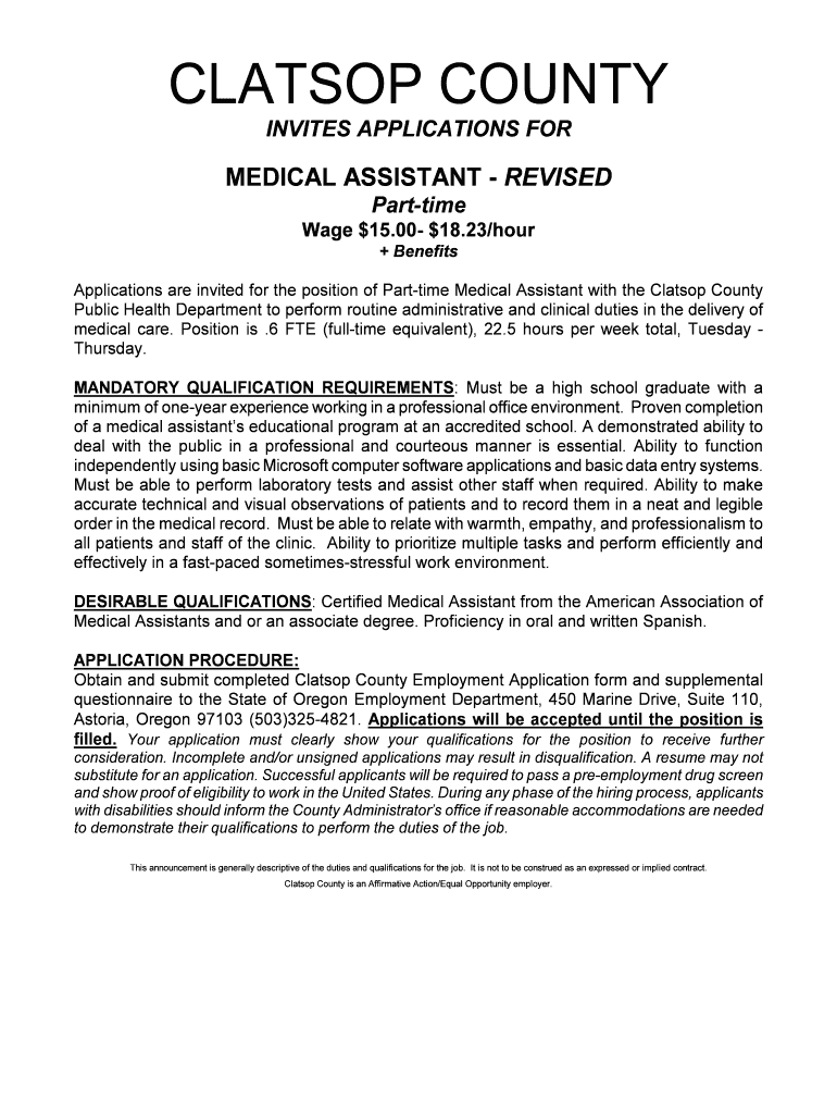 Fillable Online Medical Assistant - Revised Fax Email Print - pdfFiller