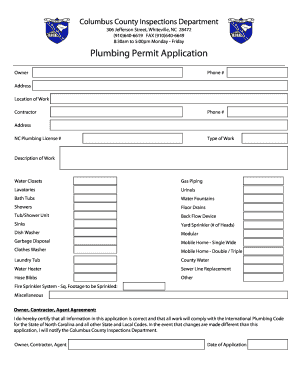 Fillable Online columbusco Plumbing Permit Application - Columbus ...