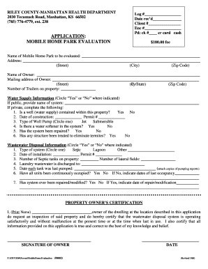 Fillable Online APPLICATION: MOBILE HOME PARK EVALUATION - Riley County ...