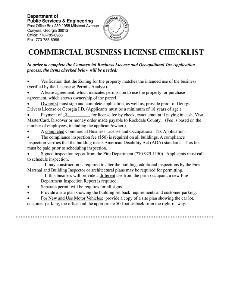 Fillable Online Commercial Business License Checklist Fax Email Print ...