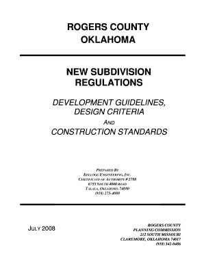 Fillable Online NEW SUBDIVISION REGULATIONS ROGERS COUNTY OKLAHOMA Fax ...