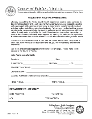 Fillable Online fairfaxcounty REQUEST FOR A ROUTINE WATER SAMPLE ...