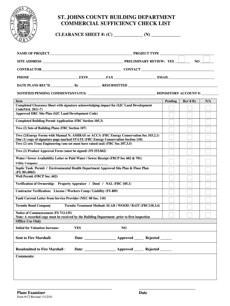 Fillable Online ST. JOHNS COUNTY BUILDING DEPARTMENT COMMERCIAL ...