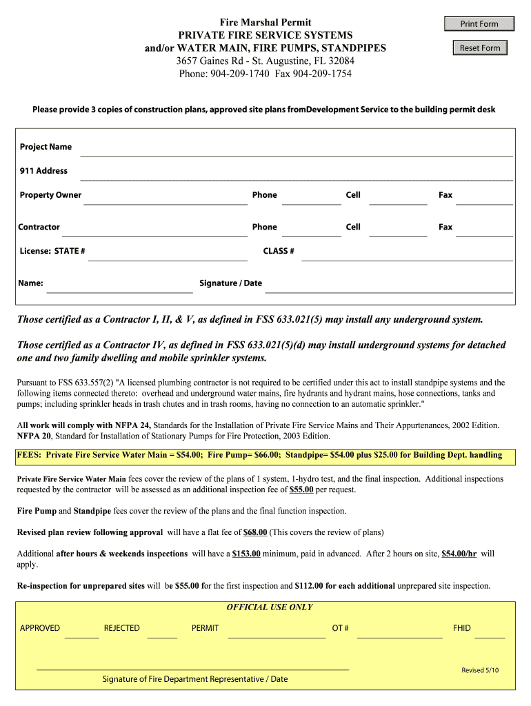 Fillable Online Private Fire Service Systems Permit Fax Email Print ...