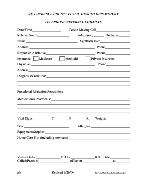 Fillable Online ST. LAWRENCE COUNTY PUBLIC HEALTH DEPARTMENT ... Fax ...