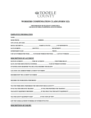 Fillable Online co tooele ut WORKERS COMPENSATION CLAIM (FORM 122 ...