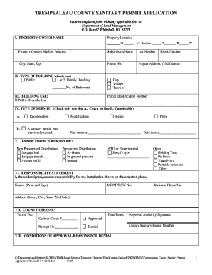 Fillable Online Sanitary permit form - Trempealeau County Fax Email ...