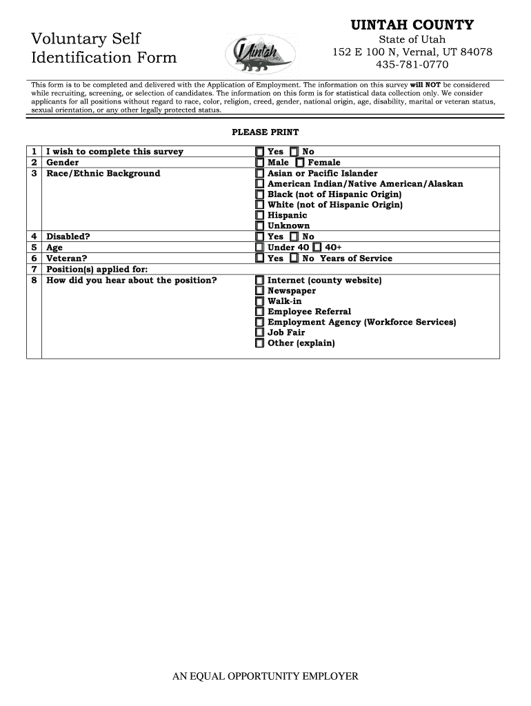 Fillable Online Voluntary Self Identification Form Fax Email Print ...