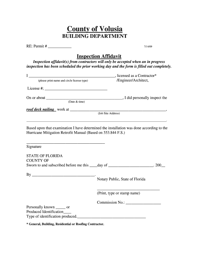 Fillable Online volusia Volusia roofiing affidavit nailing09.doc - volusia Fax Email Print ...