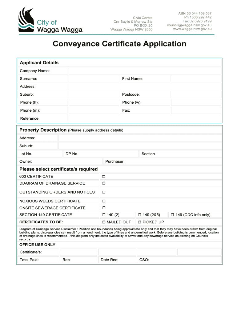 Fillable Online Conveyance Certificate Application Fax Email Print ...