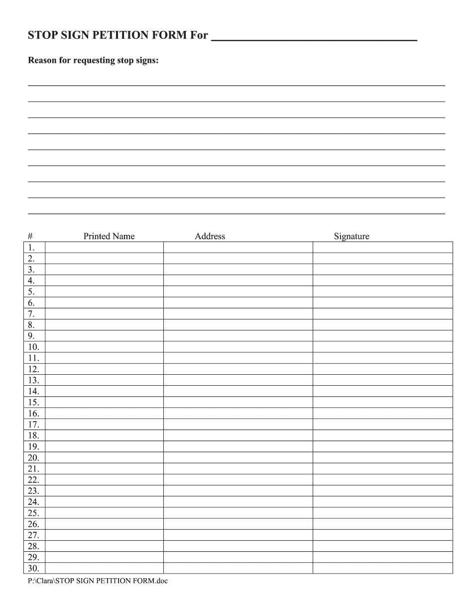 Petition Form For Neighborhood Plaints - Printable Blank PDF Online