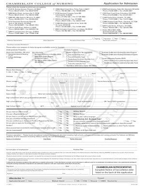 Fillable Online chamberlain Application for Admission - Chamberlain ...