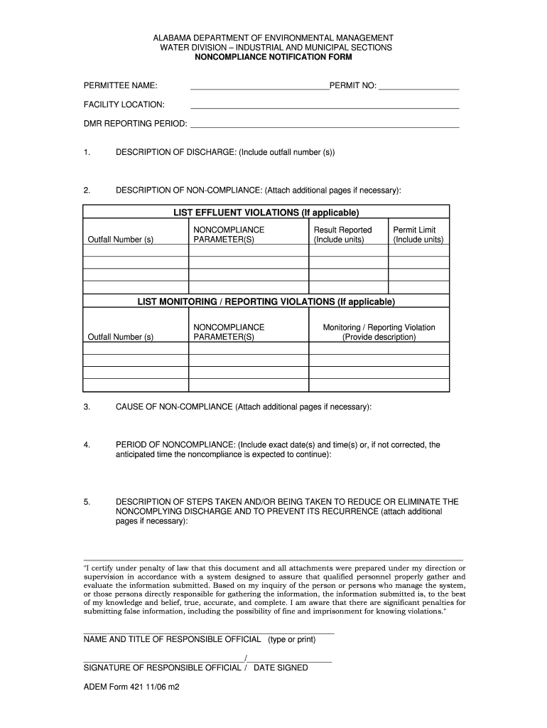 Adem industrial and water noncompliance form: Fill out & sign online ...