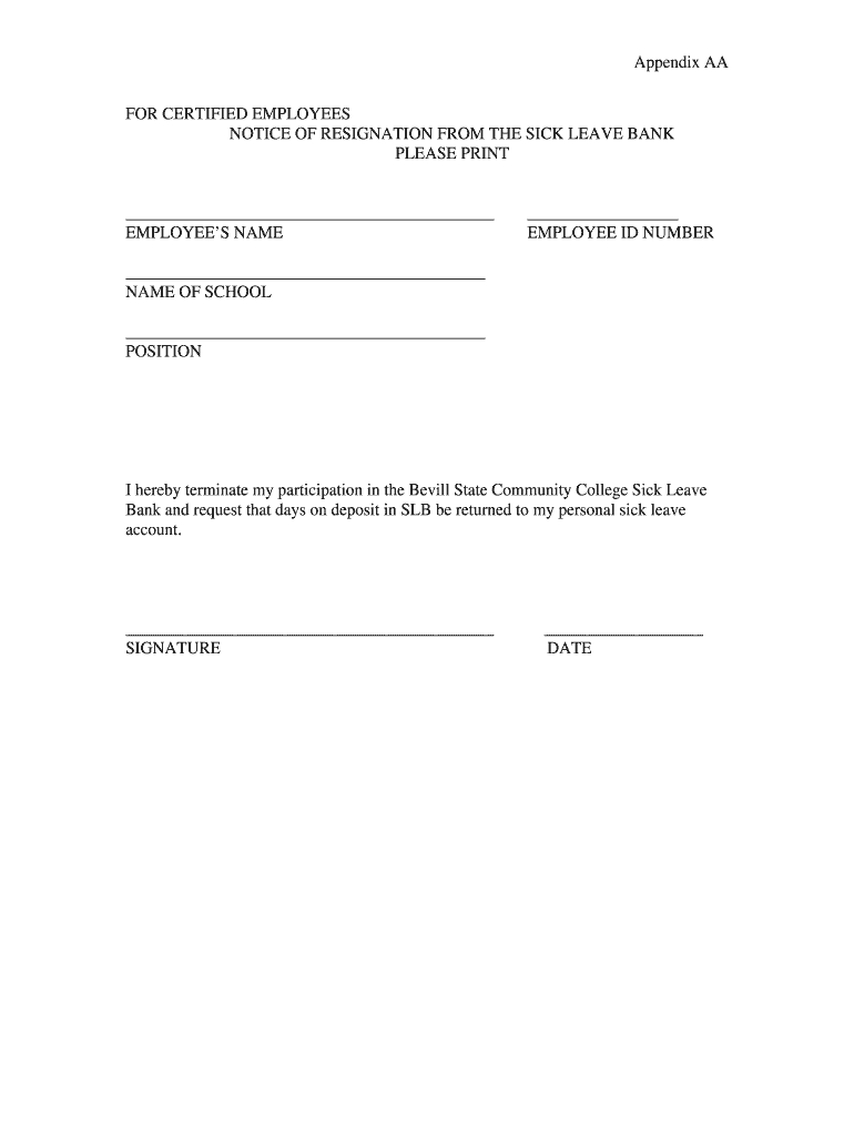 Fillable Online Notice of Resignation from the Sick Leave Bank Fax ...