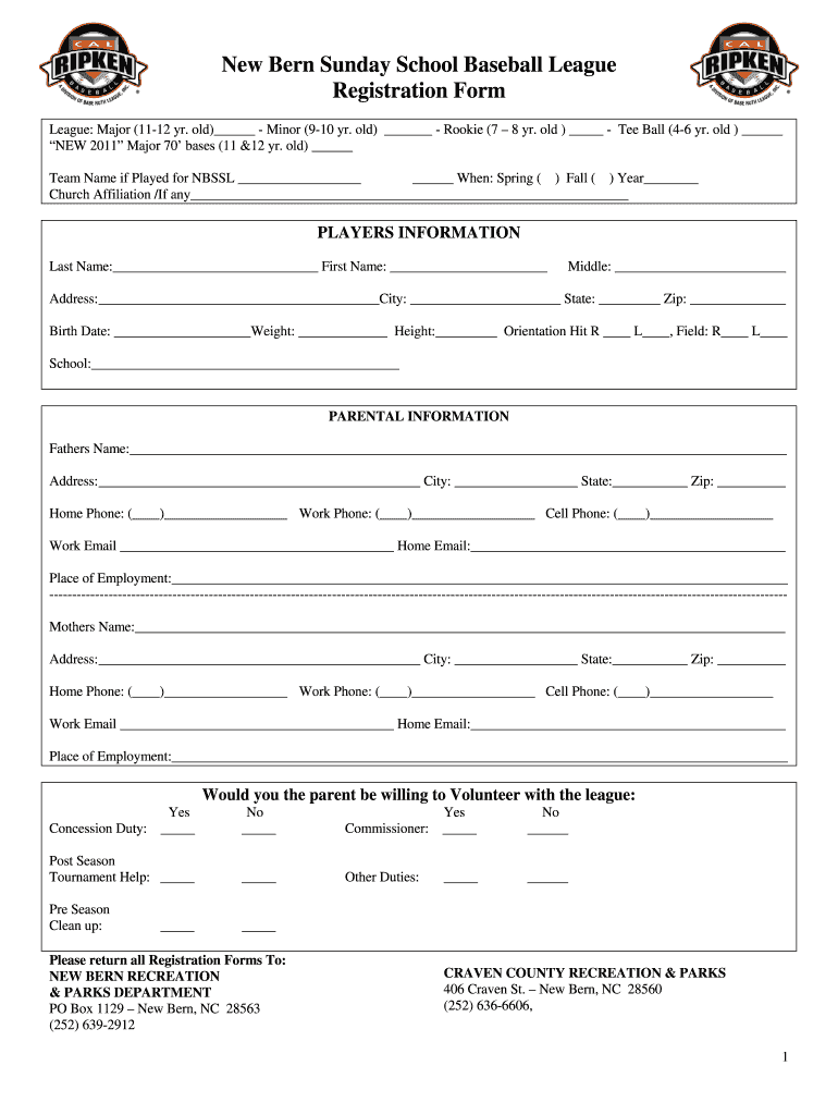 Baseball Registration Form Fill Online Printable Fillable Blank 