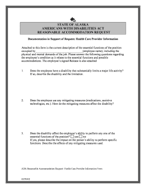 Fillable Online doa alaska ADA Health Care Provider Information - State ...