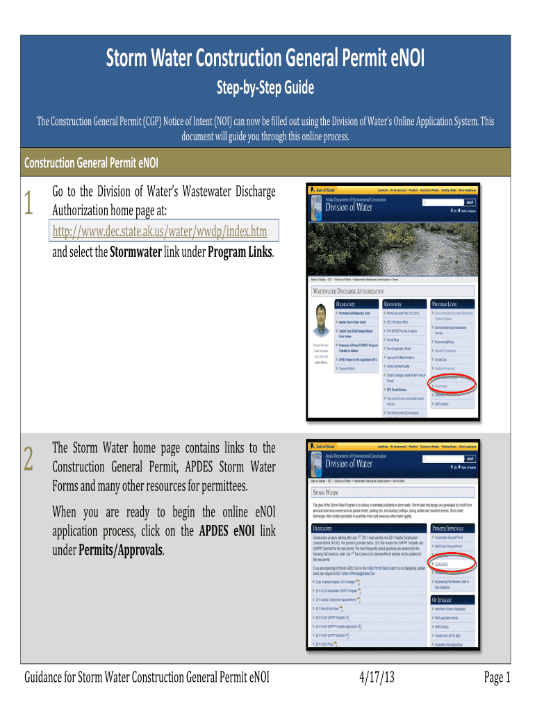 Fillable Online Storm Water Construction General Permit eNOI Step-by ...
