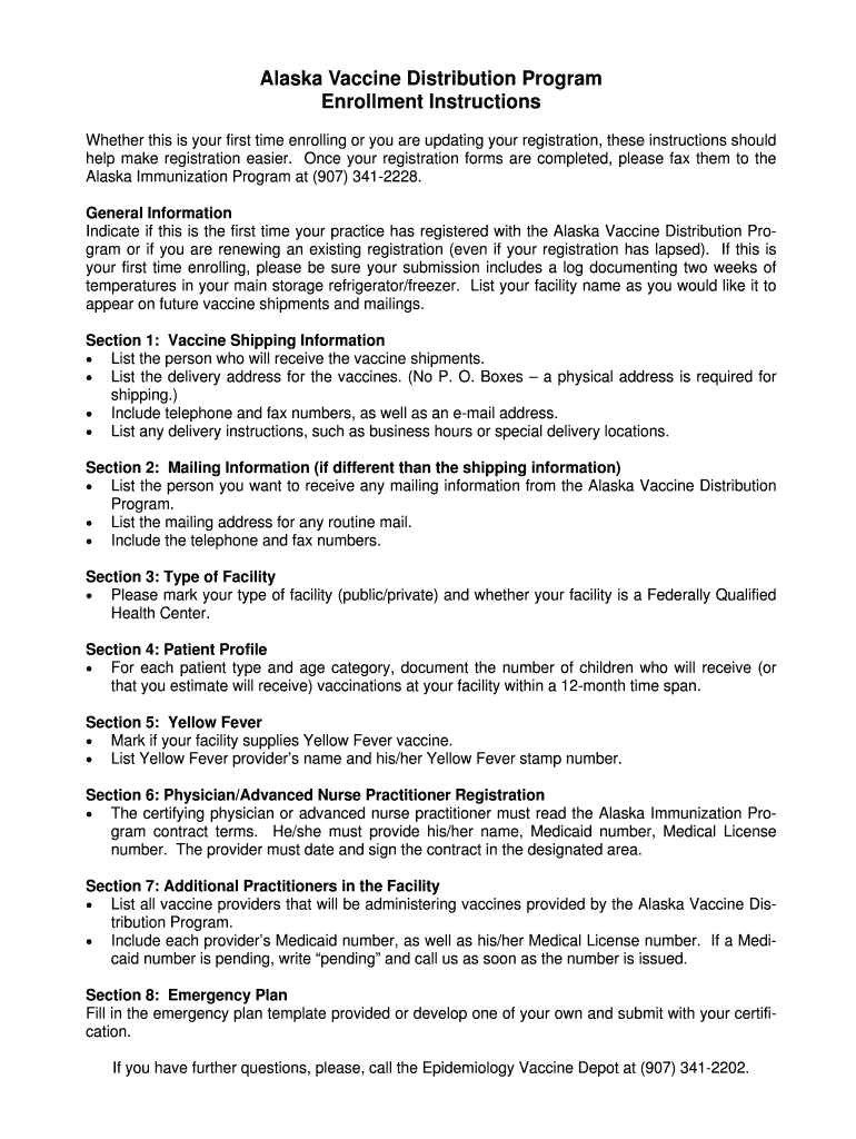 Fillable Online epi alaska Alaska Vaccine Distribution Program ...