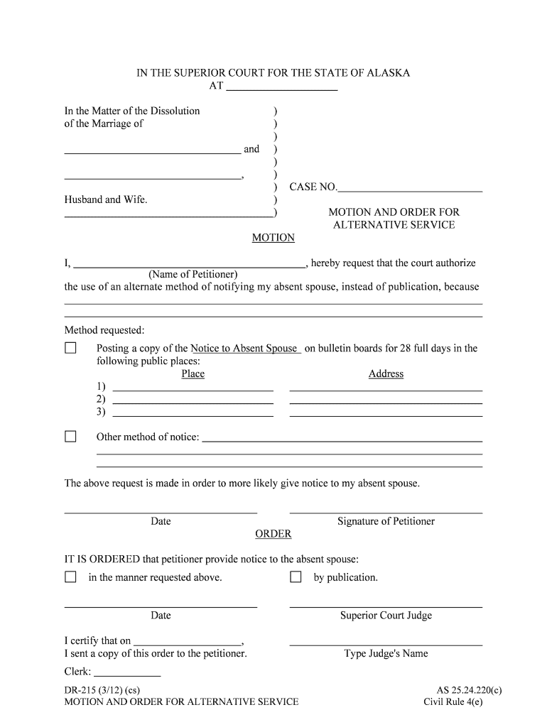 Fillable Online MOTION AND ORDER FOR ALTERNATIVE SERVICE Fax Email ...