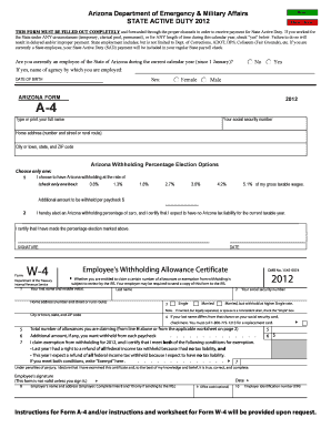 Fillable Online azdema State Active Duty A-4/W-4 - Department of ...