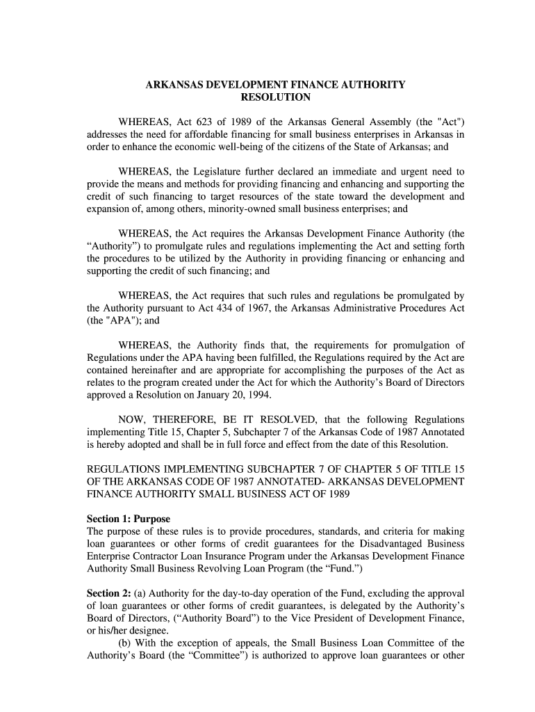 Fillable Online Resolution Implementing the Arkansas Development ...