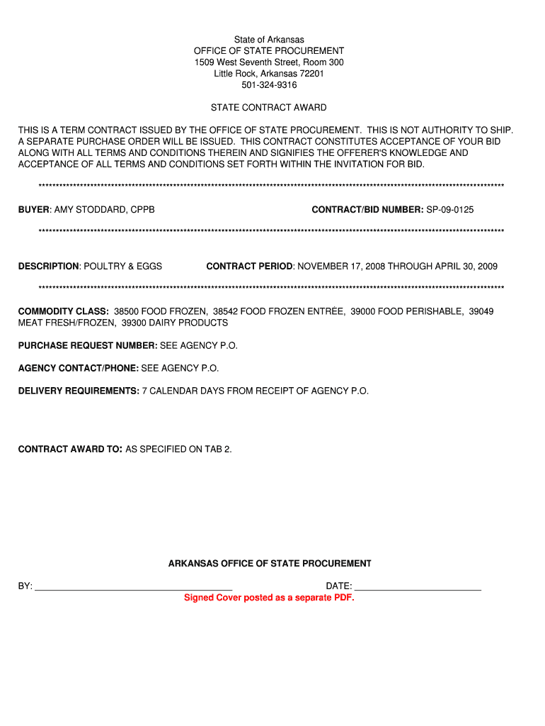 Fillable Online State Contract Award for Poultry & Eggs Fax Email Print - pdfFiller