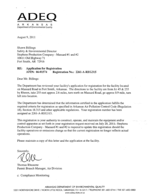 Fillable Online adeq state ar RE: Application for Registration AFIN: 66 ...