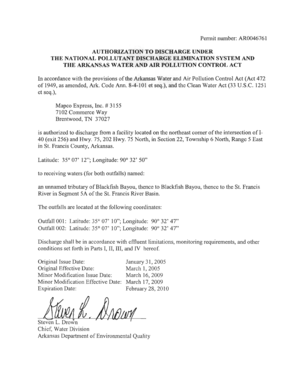 Fillable Online adeq state ar Permit number AR0046761 - adeq state ar ...