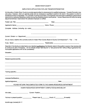 Fillable Online Internal Transfer Application - Indian River County Fax ...