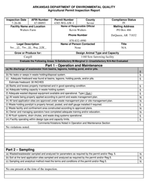 Fillable Online adeq state ar Agricultural Permit Inspection Report ...