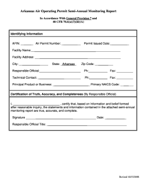 Fillable Online adeq state ar Arkansas Air Operating Permit Semi-Annual ...