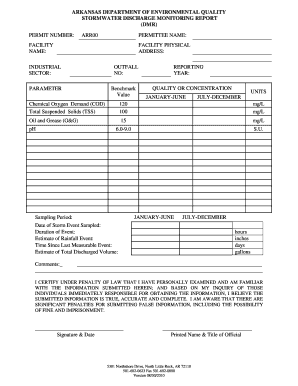 Fillable Online adeq state ar Industrial Stormwater DMR Form - Arkansas ...