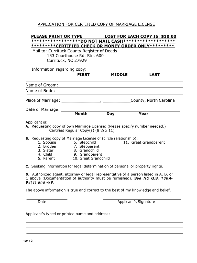 Fillable Online Application for Certified Copy of Marriage License Fax ...