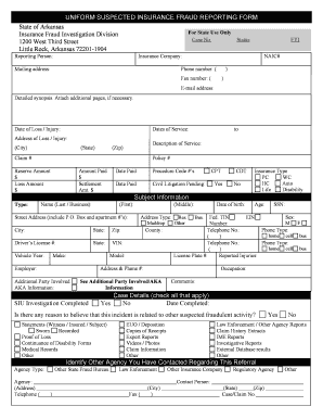 Uniform Suspected Insurance Fraud Reporting Form - Arkansas ...