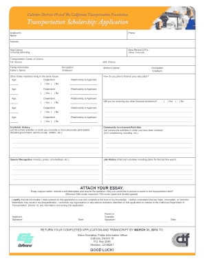 Fillable Online dot ca Transportation Scholarship: Application - Caltrans Fax Email Print ...