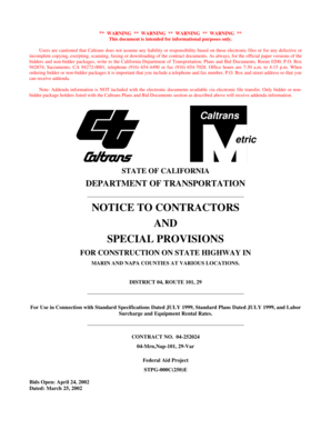 Fillable Online dot ca Notice to contractors and special provisions ...