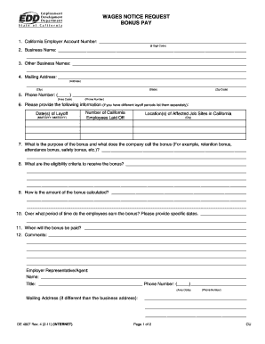 Fillable Online edd ca WAGES NOTICE REQUEST BONUS PAY 1 Fax Email Print ...