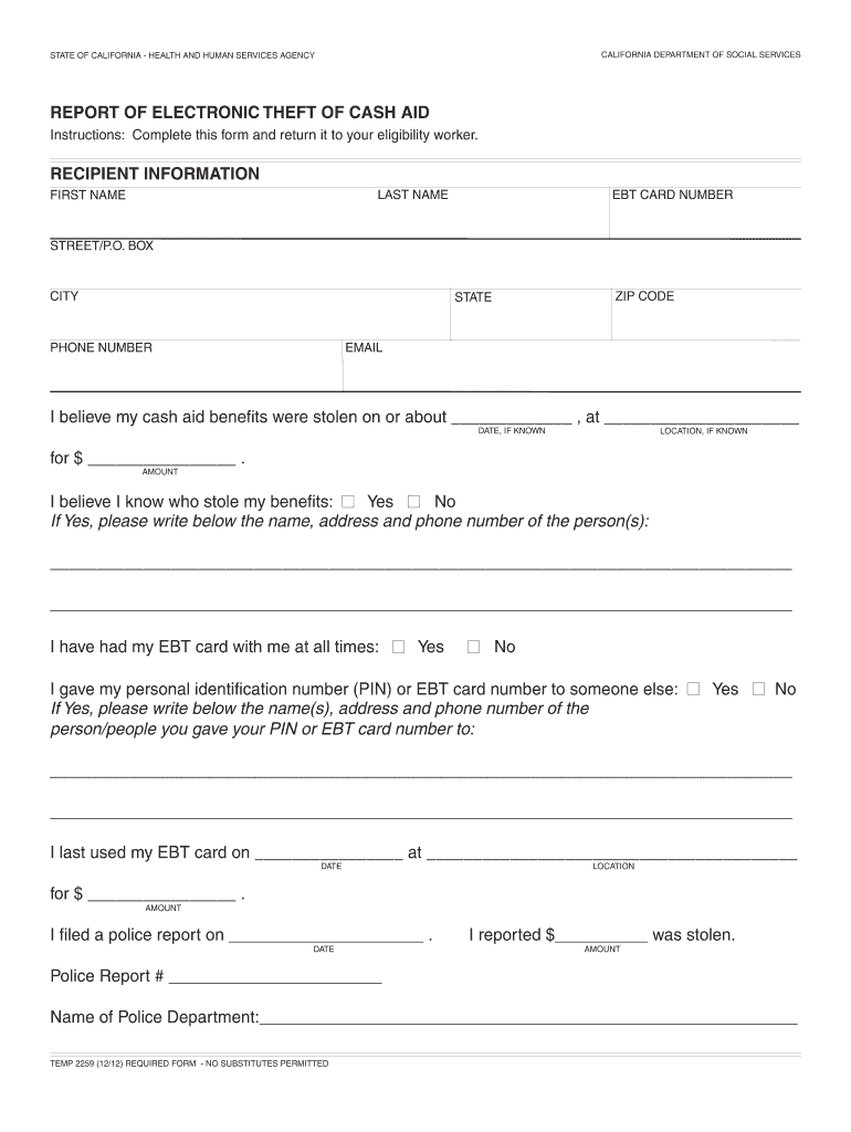 Fillable Online Report of Electronic Theft of Cash Aid Fax Email Print ...