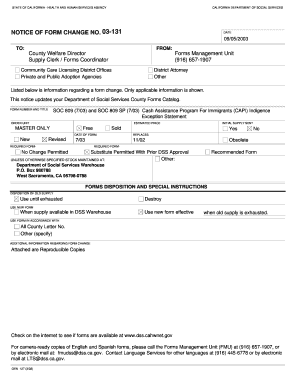 Fillable Online dss cahwnet Notice Of Forms Change - California ...