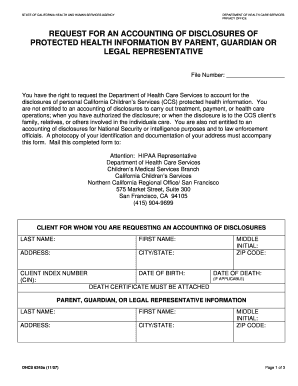 Fillable Online dhcs ca REQUEST FOR AN ACCOUNTING OF DISCLOSURES OF ...