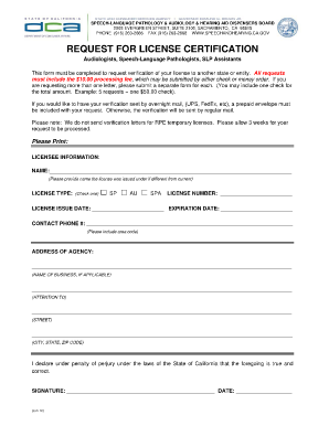 Fillable Online Request for license certification - Speech-Language ...