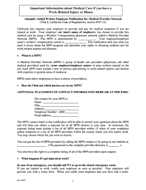 Fillable Online dir ca Medical Provider Network Sample Initial Written ...