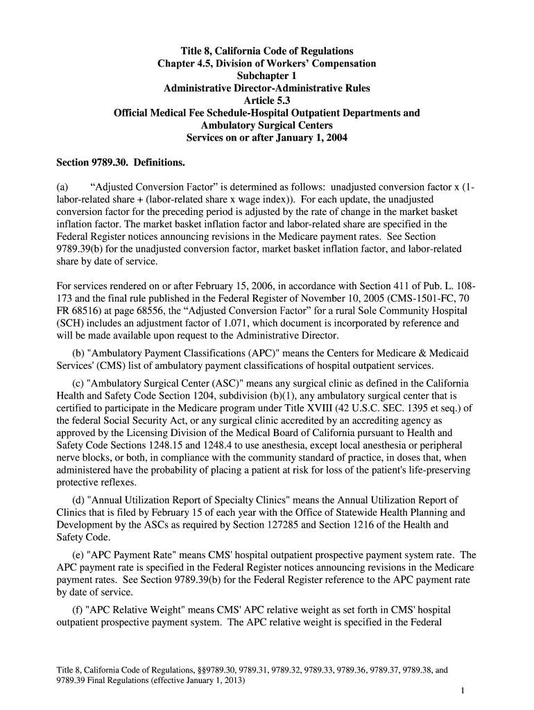 Fillable Online Official Medical Fee Schedule-Hospital Outpatient ...