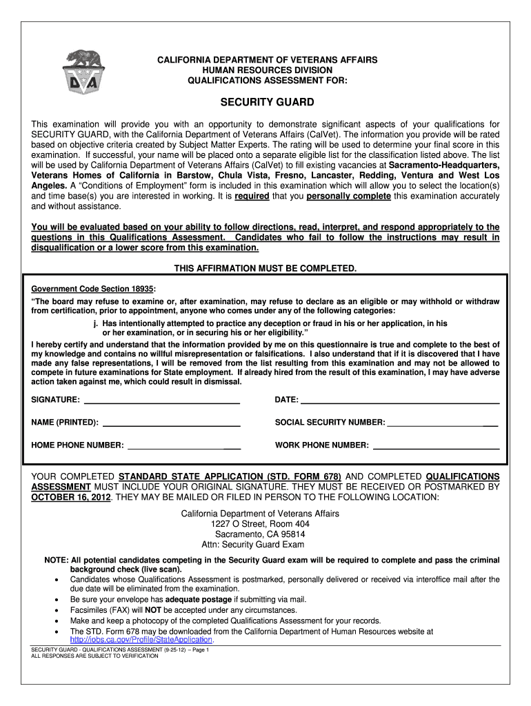 Teacher On-line Exam - California Department of Veterans Affairs - calvet ca: Fill out & sign ...